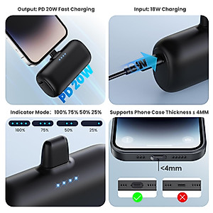 [2-Pack] Mini Portable Charger for iPhone,5200mAh Ultra Compact PD Fast Charging Power Bank,Plug-in Battery Pack Travel Cordless Phone Charger,Compatible with iPhone 14/14Pro/13/12/11/X/8/7/6plus etc
