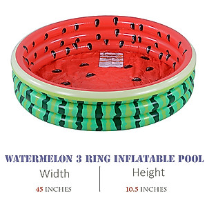 Kiddie Pool, Watermelon 3 Ring Inflatable Pool for Kids, Ideal Water Pool in Summer, 45 Inches Inflatable Swimming Pool, for Ages 3+