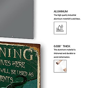 Putuo Decor Halloween Sign, Funny Black Cat Wall Art Decor for Home, 12x8 Inches Aluminum Metal Sign - Warning A Witch Lives Here All Trespassers Will Be Used As Ingredients in The Brew