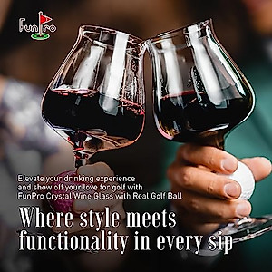 FunPro Crystal Wine Glass with Real Golf Ball - Set of 2, Patent Pending, Hand Blown Premium Genuine Crystal Clear Wine Glass, Modern Long Stem White & Red Wine Glass for Party, Wedding & Home, Pink