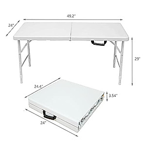 Icoud 4ft Plastic Folding Table Portable Heavy Duty White Dining Table Fold-in-Half for Camp Party Kitchen Indoor Outdoor