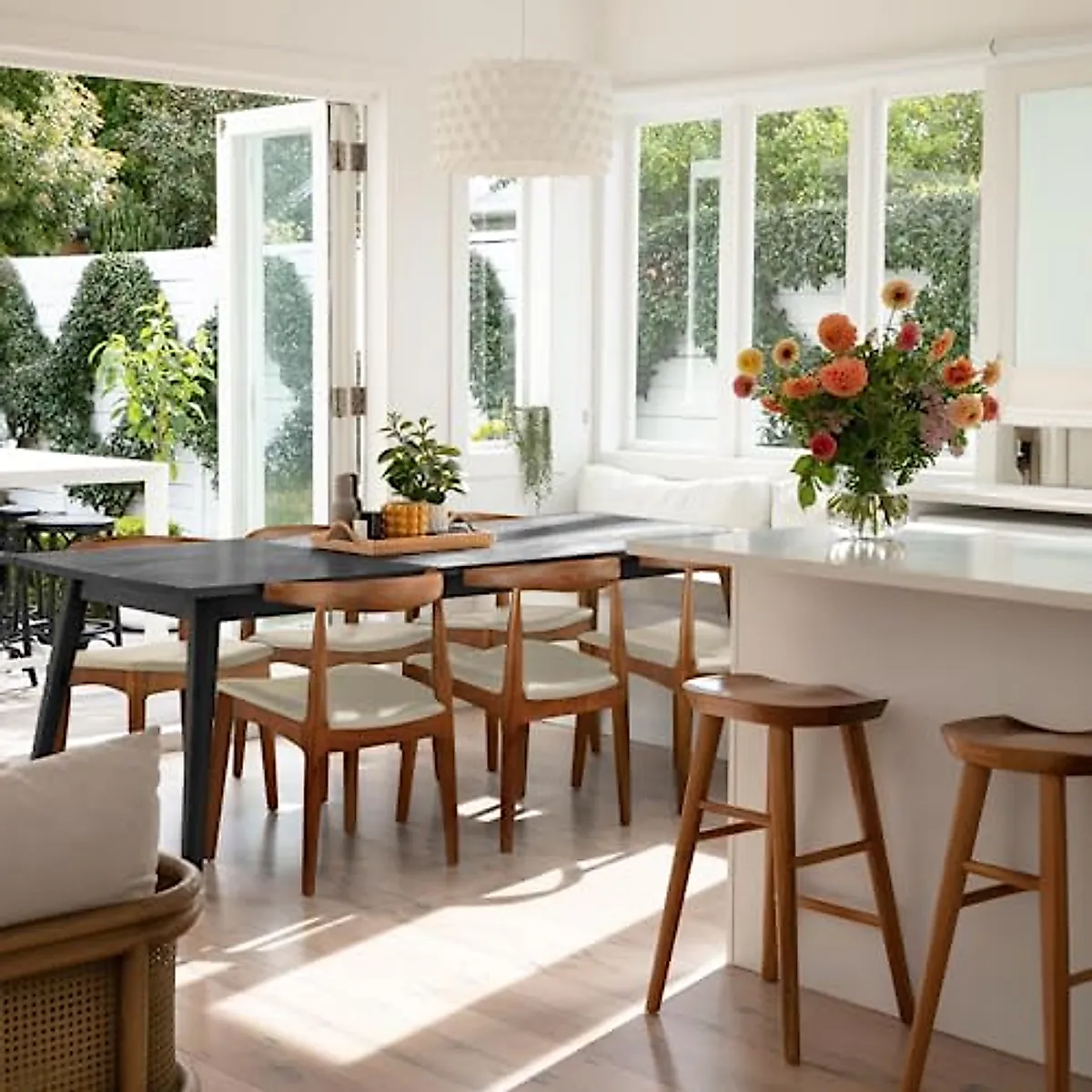 2xhome Set of 2 Solid Wooden Dining Chairs | Upholstered Beige Cloth Linen Cushioned Seat | Modern Farmhouse Elbow Side Chair | Home, Kitchen, Office, Meetings (Espresso-Beige Seat)