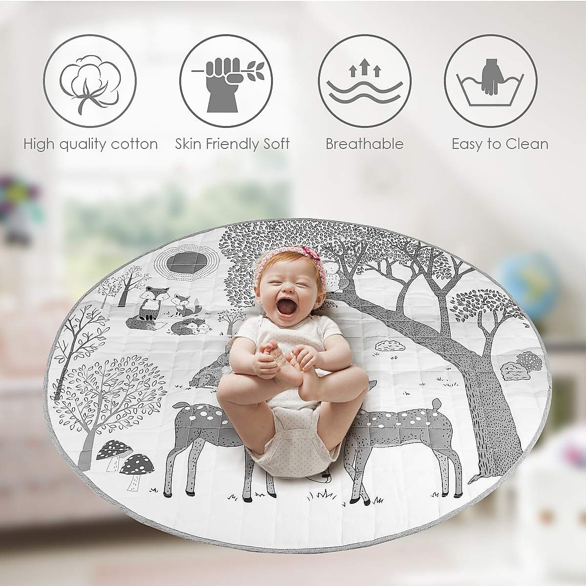 SH-RuiDu Baby Tummy Time Play Mat Forest Animal Baby Crawling Mat Cotton Play Pad 33.5in