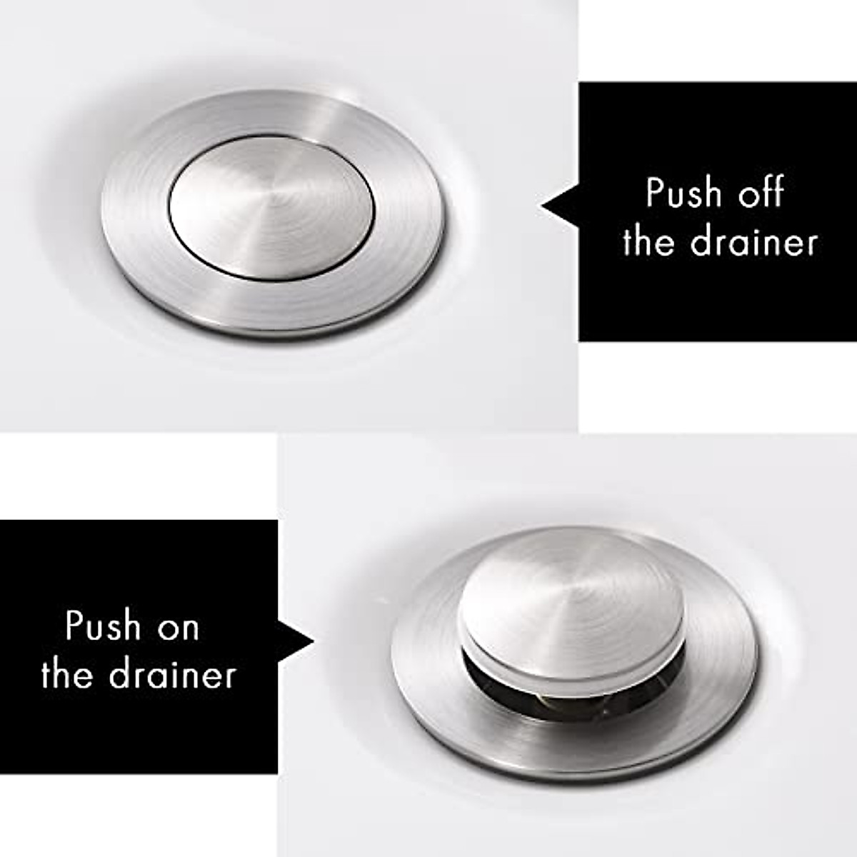 KES Bathroom Sink Drain Without Overflow, Pop Up Drain with Detachable Hair Catcher for Vanity Vessel Sink, Small Cap Brushed Nickel, S2014D-BN