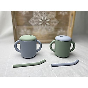 Jane and Kate - 2 Pack, 100% Food Grade Silicone Training Cup and Straw | 6 Months Plus, 5oz, 150 mL, Spill Proof (Green and Blue)