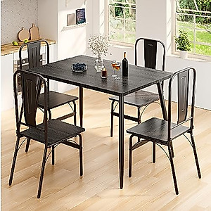 Gizoon Dining Table Set for 4 with Chairs, 5-Piece Kitchen Table and Chairs for 4 with Thick Board for Home, Small Space, Apt, Heavy-Duty, Black