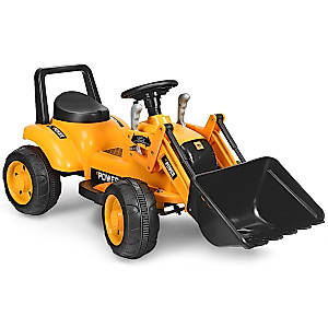HONEY JOY Ride On Excavator, 6V Battery Powered Wheeled Loader Digger with Working Front Bucket, Forward/Backward, Electric Construction Vehicle for Kids, Ride On Tractor for Boys Girls, Yellow