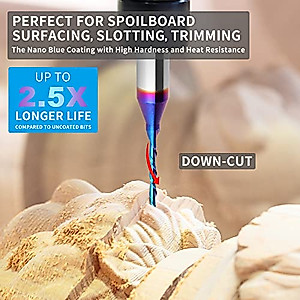 EANOSIC Downcut Spiral Router Bit 1/4 inch Shank, 1/16 inch Cutting Diameter Solid Carbide with Blue Nano Coated CNC Router Bits End Mill for Wood Carving, Engraving