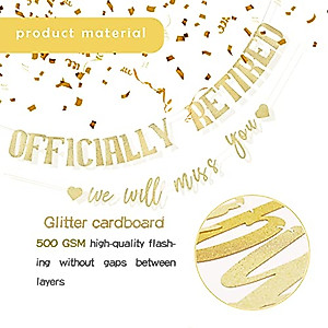 YESSWL Officially Retired Banner - Gold Glitter Men's Ladies Happy Retirement Party Decoration, We Will Miss You Decorations, Going Away Party Decorations, Retirement Banner Photo Booth Props