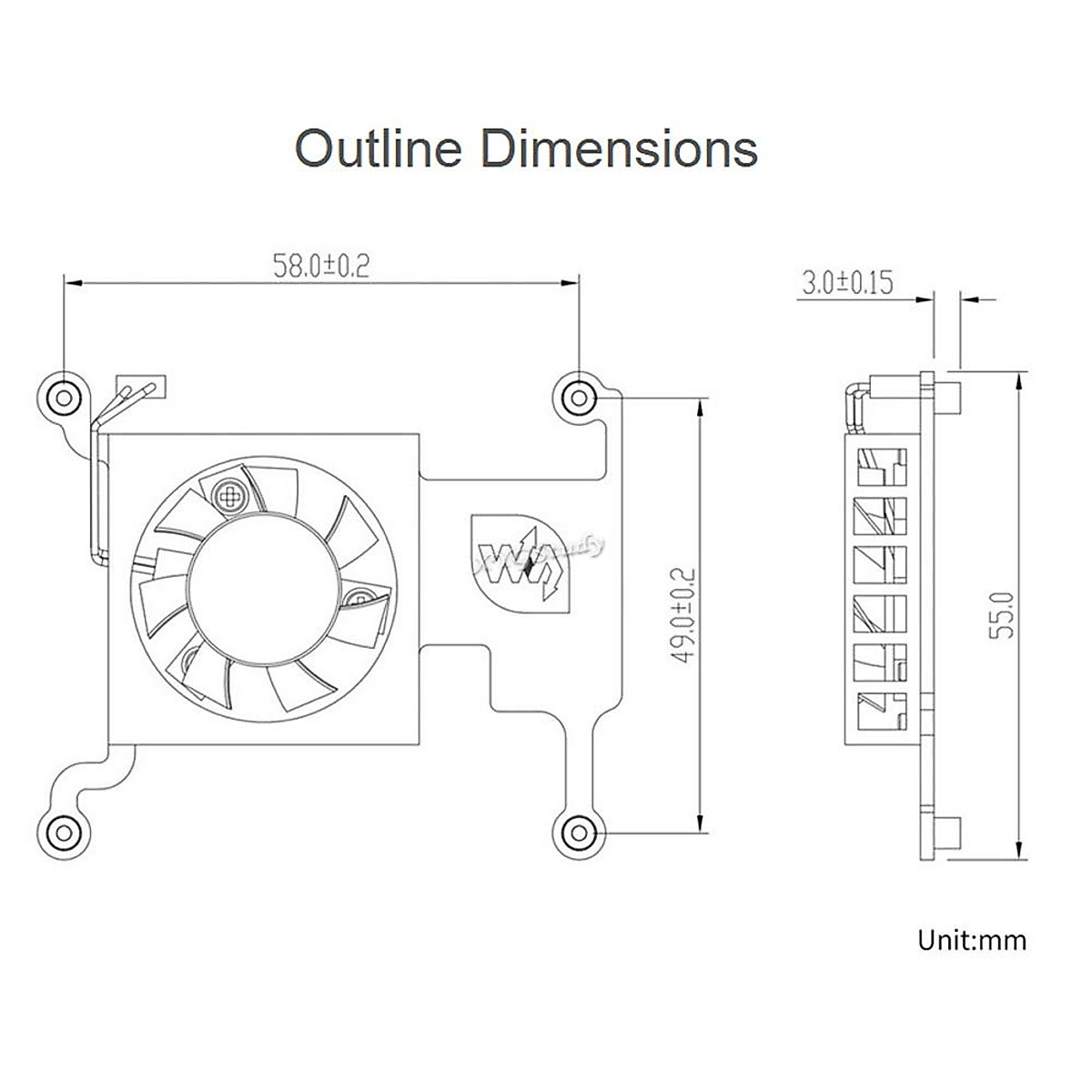 Cooling Fan for Raspberry Pi 4B/3B+/3B Low-Profile CPU with Aluminum Alloy Bracket and GPIO Fan Adapter @XYGStudy (PI-FAN-3007-B)