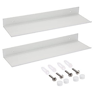 OwnMy Set of 2 White Metal Floating Shelf Wall Mount Bathroom Shower Shelves Brackets Floating Wall Racks, 16 Inch Metal Display Wall Shelves Modern Floating Storage Shelves for Kitchen Living Room