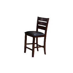 Benjara Leatherette Wooden Counter Chair with Ladder Back, Set of 2, Brown