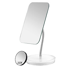 Jasefa Desk Makeup Mirror with Detachable 10x Magnification,360° Rotation Flexible Gooseneck Mirror with Stand,Tabletop Cosmetic Mirror,Good for Shower Shaving Traveling-Rectangle