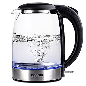 COSORI Pour Over Coffee Maker with Double-layer Stainless Steel Filter,34 Ounce & Electric Kettle with Upgraded Stainless Steel Filter and Inner Lid, Wide Opening Glass Tea Kettle,1.7L, Black