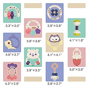 Woby 10pcs Baby Toys Rattles Set, Toddlers Chewing Teething Toys Grab Shaker Hand Bells and Spin Rattle Musical Toy Playset Early Educational Gift Toys for Baby Newborn Infant 6-12 Months