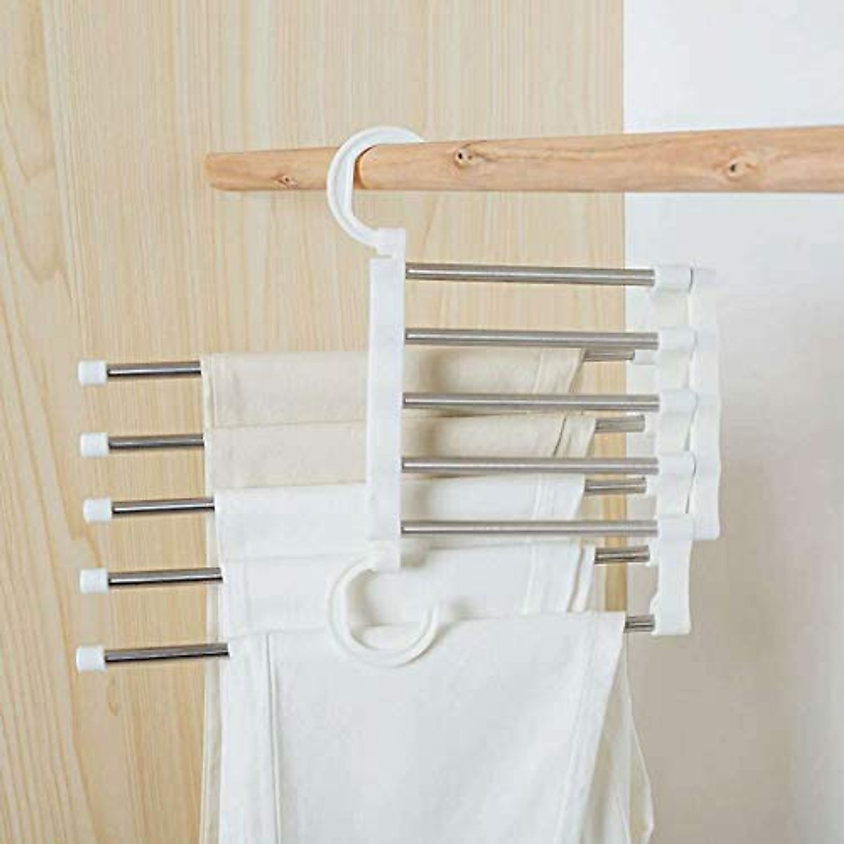 KLGDA_Home Foldable Clothes Drying Laundry Rack Multi-Layer Hanging Storage Rack Multi-Functional Magical Hanger Stainless Steel (White, 1Pc)