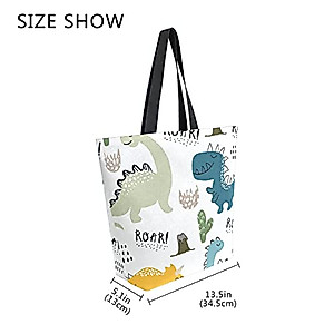 SUABO Dinosaur Canvas Tote Bag Large Women Casual Shoulder Bag Handbag, Reusable Shopping Grocery Bag for Outdoors