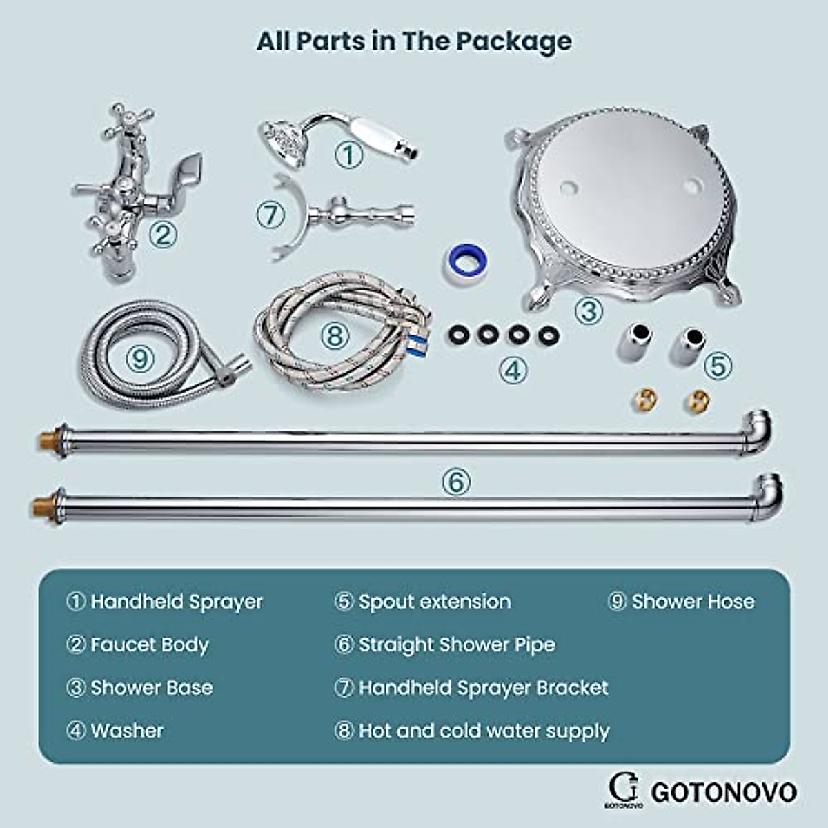 gotonovo Freestanding Bathtub Faucet Polished Chrome Floor Mount Tub Filler Double Cross Knobs Bathroom Mixing Tap with Handheld Shower Telephone Shape