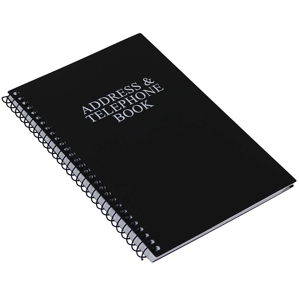 Iconikal Spiral-Bound Address and Telephone Book with Plastic Cover, Black