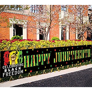 CHXSM 9.8 x 1.6 ft Happy Juneteenth Yard Sign Banner Africa American Independence Day Decoration Banner June 19th Independence Day Sign Banner African Afro American Festival Celebration Decoration
