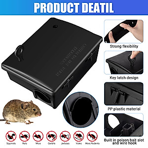 Qualirey Rat Bait Stations Large Rodent with Key Reusable Mouse Stations Mice Blocks Heavy Duty Boxes for Outdoor Rodents Mice Blocks, Bait Not Included(Black,4 Pack)