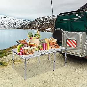 RedSwing 6 Foot Folding Camping Table, Aluminum Outdoor Tri-fold Table with Adjustable Heights Legs, 72x24 Inches, White