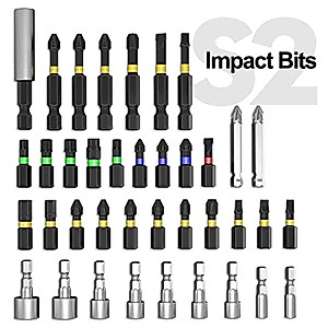 POPULO Impact Driver Bit Set,(250N.m)2,250 in-lbs 20V Max Lithium Ion Cordless 1/4" Hex Impact Drill Set,39 Piece S2 Impact Drive Bits,0-2900 RPM Variable Speed,2.0 Ah Li-ion Battery,Fast Charger