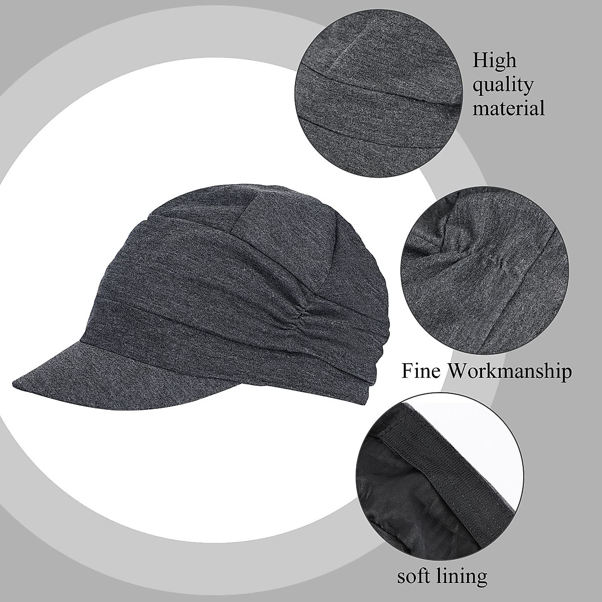 Geyoga 3 Pieces Soft Breathable Newsboy Cap for Women Chemo Headwear Women Oversized Slouch Hat with Brim for Women Ladies(Black, Gray, Navy Blue)