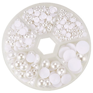 PH PandaHall 6 Sizes White Flat Back Pearl Cabochon 690pcs Flat Pearls Gems for Shoes Crafts Scrapbooking Embellishment Makeup Wedding Diamond Phone Nail Making 4mm 5mm 6mm 8mm 10mm 12mm