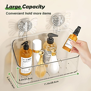 Eirunyx Clear Shower Caddy Suction Cup，No-Drill Clear Wall Caddy，Bathroom Shower Shelves Removable Shower Basket Strong Suction Shower Organizer Shower Rack