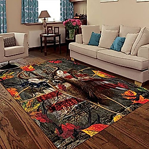 Deer Hunting Rug, Hunting Carpet, Country Kitchen mat, Non Slip Rug Gift for Mom Non Slip Nursery Rugs Carpet for Hallway Bathroom Outdoor Living Room Soft Blue Rug 2x3 3x5 4x6 5x8 Area Rug