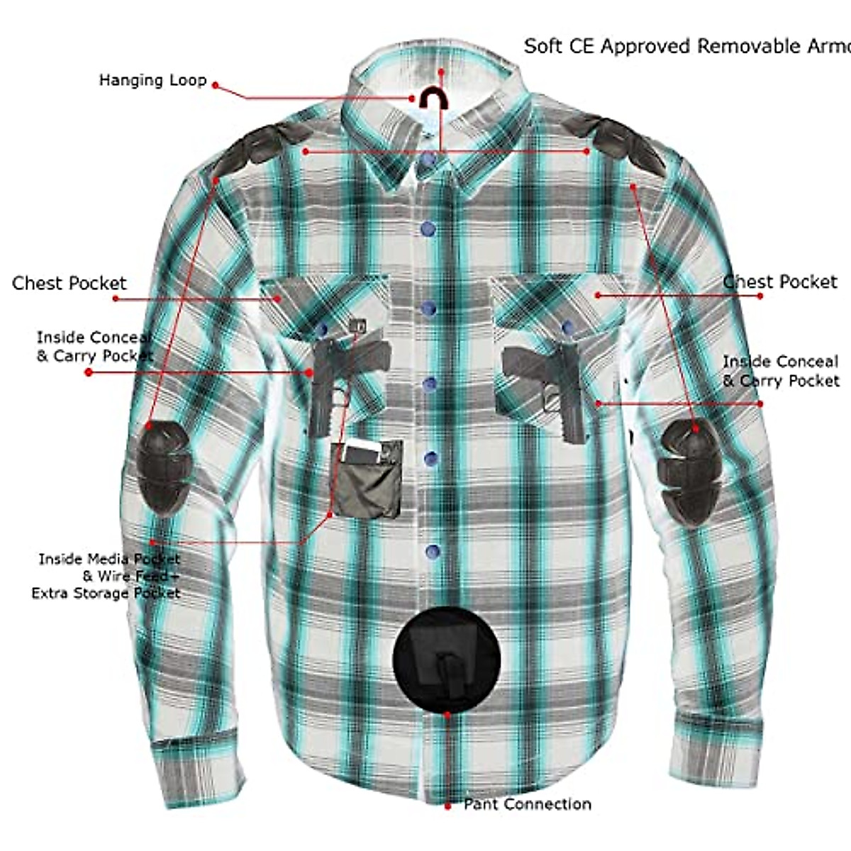 Milwaukee Leather MPM1630 Men's Plaid Flannel Biker Shirt with CE Approved Armor - Reinforced w/Aramid Fibers - Large Grey