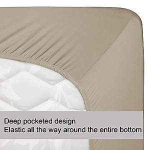 Twin Size Fitted Sheet Only - 4-Way Stretch Knit, Snug Fit, Wrinkle Free & Stay in Place, No More Slipping Off for Mattress, Soft & Comfortable - Taupe, Twin