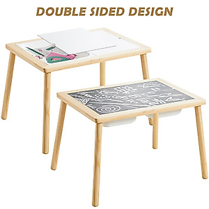 Beright Kids Table and Chair Set, Indoor Sensory Table with 2 Chairs and 3 Storage Bins, Play Sand Water Table for Toddlers, Wooden Activity Table, for Birthday, Christmas