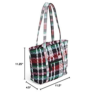 Vera Bradley Women's Cotton Small Vera Tote Bag, Ribbons Plaid - Recycled Cotton, One Size