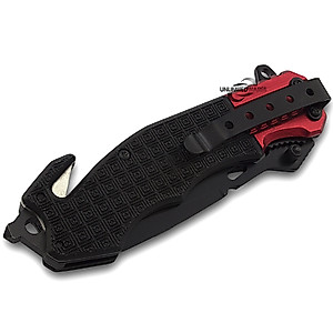 Spring Assisted Fire Department Pocket Knife for Men with Glass Breaker. with Ultra Sharp Blade Premium Tactical Folding Knife Survival Hunting Camping Knives