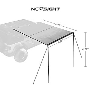 NOVSIGHT Vehicle Awning, Black Aluminium Rooftop Pullout Retractable Awning Side Awning for Jeep/SUV/Truck/Van, 6.6x8.2ft
