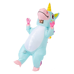 Spooktacular Creations Inflatable Costume Adult, Full Body Riding a Unicorn Blow Up Costume for Halloween Inflatables Costume Dress-Up Party (Blue)