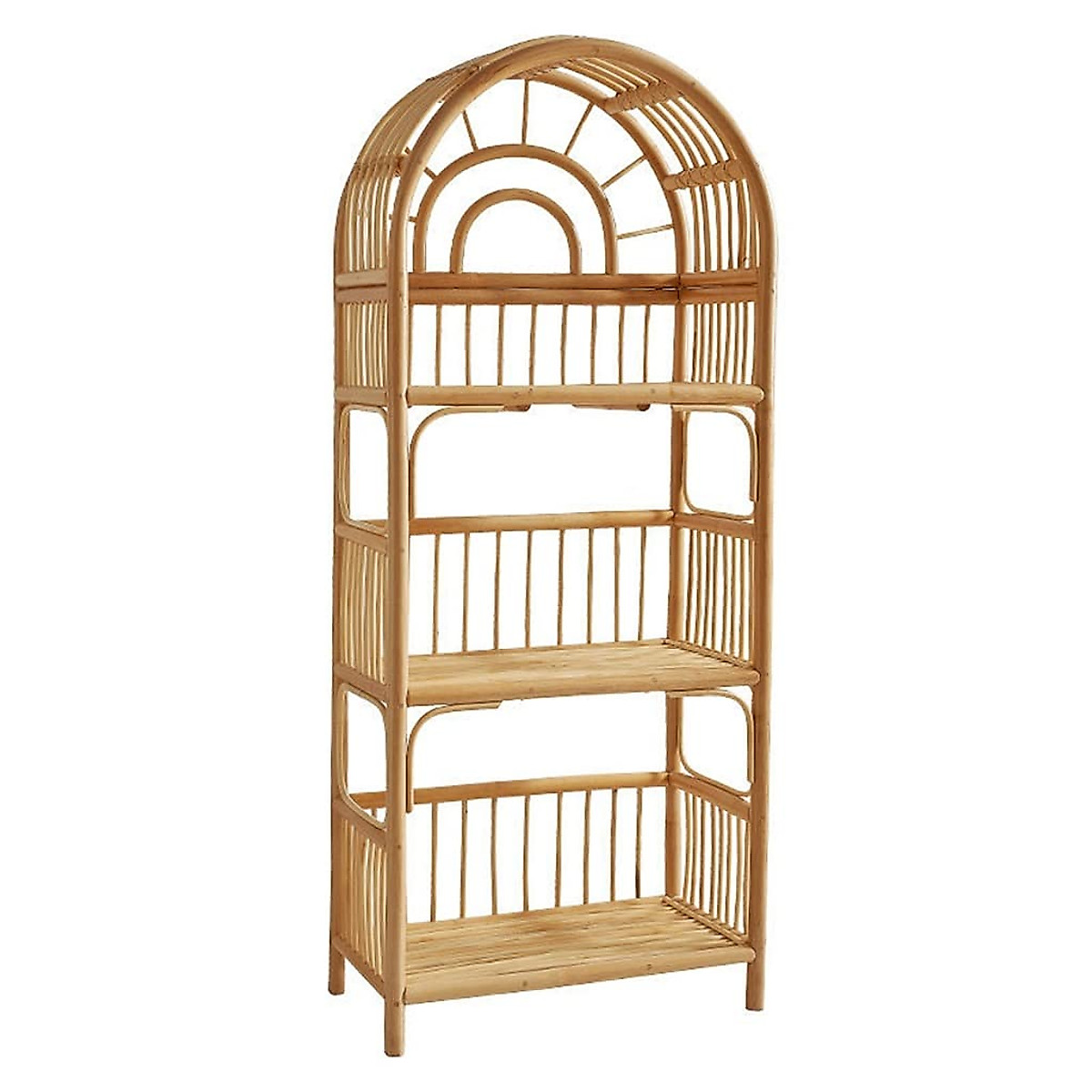 EESHHA Bookcase 4-Tier Arched Bookshelf, Rattan Tall Open Bookcase Storage Shelves, Wood Metal Freestanding Display Rack, Home Decor for Bedroom, Living Room