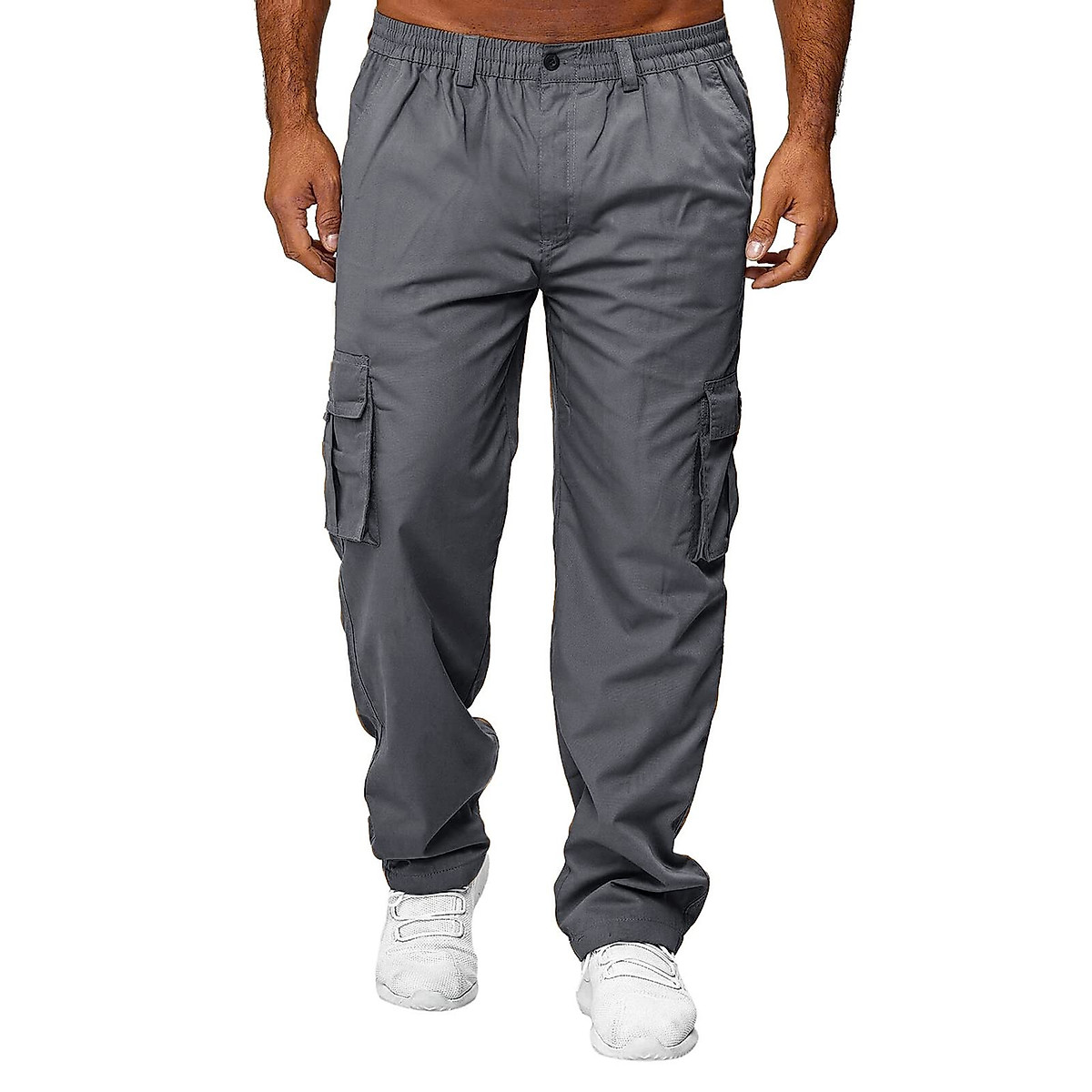 AIFARLD Men's Cargo Pants with Pockets Cotton Hiking Sweatpants Casual Athletic Jogger Sports Outdoor Trousers Relaxed Fit Grey
