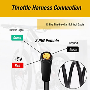 Thumb Throttle Replacement for Bafang Waterproof 3PIN Female Thumb Throttle Accelerator for eBike for BBS01B BBS02B BBSHD Mid Drive Motor eBike Conversion Kits E-Bike Throttle with 17.7 inch Cable