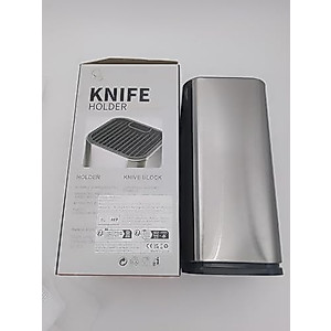 BOWONG Universal Knife Block, Stainless Steel Knife Holder Stand with Slots for Scissors and Sharpening Rod, Rectangular Knife Storage Stand Safe and Detachable for Easy Cleaning