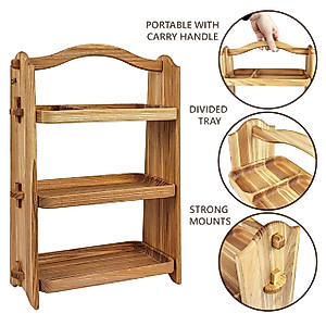 Wooden Wedge Shelves, 3 Tier Storage Organizer, Holder Handcrafted for Bathroom Living Room, Bedroom, Kitchen, Wood Rack for Countertop, Made in Europe, Gift Idea