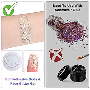 AOOWU Body Glitter Gel, 50ml Holographic Mermaid Sequins Glitter Chunky Cosmetic Glitter Face and Body Gel, Sparkling Festival Party Lotion Glitter for Face Body Eye Hair Nail Makeup and DIY Art