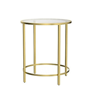 CADANI End Table, Glass Side Table with Open Storage, 2-Tier Gold Accent Table with Sturdy Metal Frame, Modern Round Coffee Table for Living Room, Bedroom, Balcony, Patio