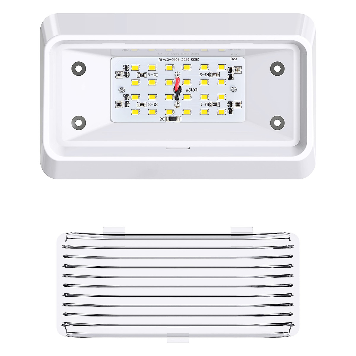 Leisure LED RV Exterior Porch Utility Light - 12v 280 Lumen Lighting Fixture. Replacement Lighting for RVs, Trailers, Campers, 5th Wheels. White Base, Clear and Amber Lens Included (White, 1-Pack)