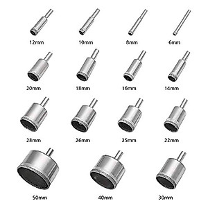 3 otters Diamond Drill Bit Set Hole, 15PCS Hole Saw Set for Glass, Marble, Granite Stone