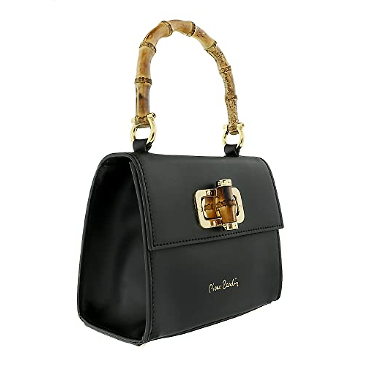 Pierre Cardin Black Leather Small Vintage Structured Satchel Bag for womens