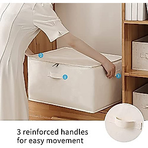 Vailando 3-Pack Large Canvas Comforter Storage Bags Closet Organizer for Clothes Sweater Clothes Organizer with Dual Zipper Three Carrying Handles for Blanket Closet Storage Container
