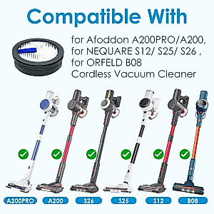 HEPA Filter For Afoddon A200PRO/A200，ORFELD B08/C10A/C10G,Suitable With NEQUARE S12 S25 S26 Series Cordless Vacuum Cleaner High-Density HEPA (4PCS)